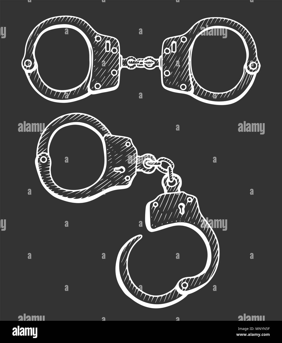 Satz von Handschellen. Hand gezeichnet Gravur vintage Vector schwarz ...