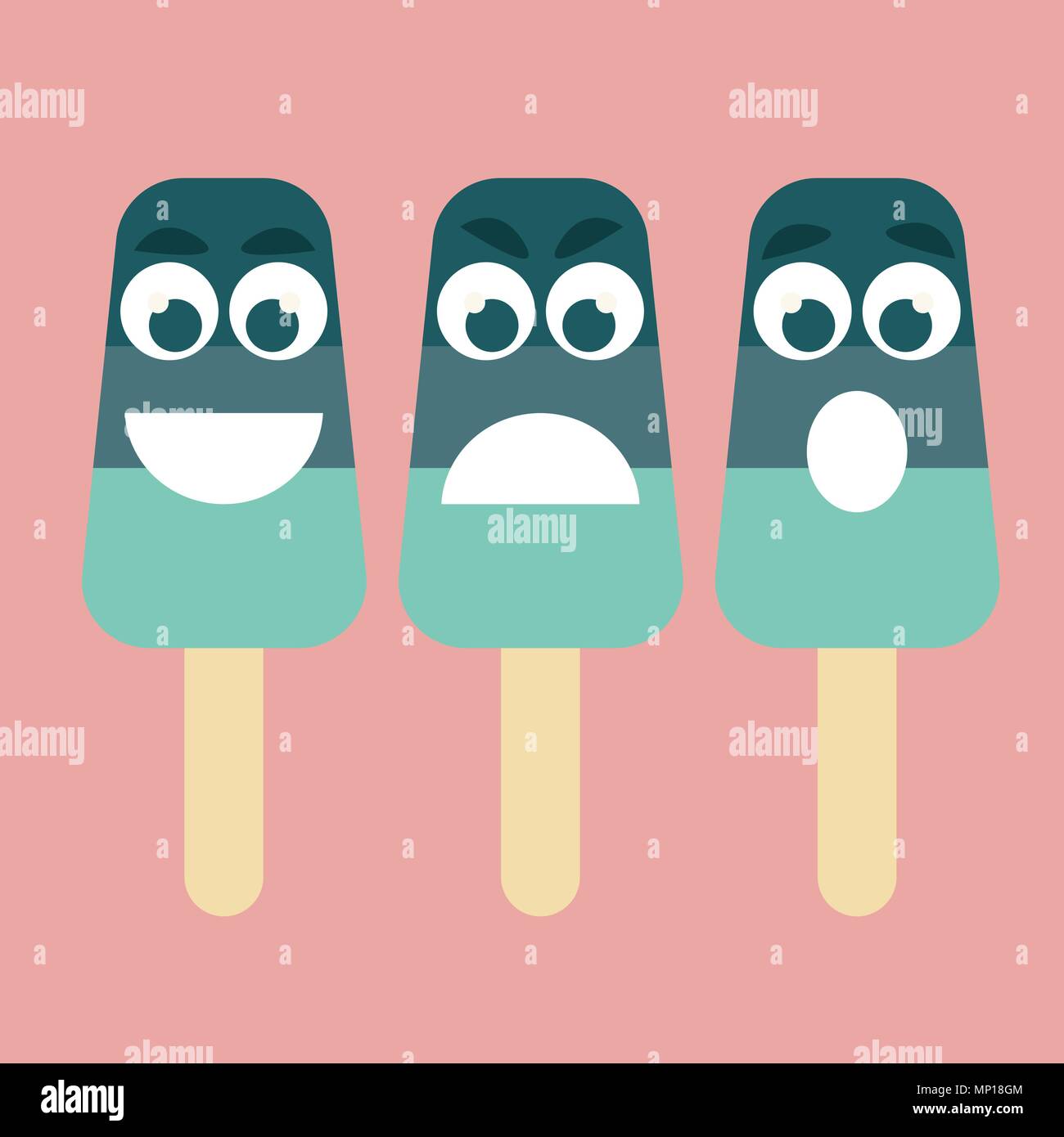 Lustige Cartoon Eis mit unterschiedlichen Emotionen. Bunte Vektor ...