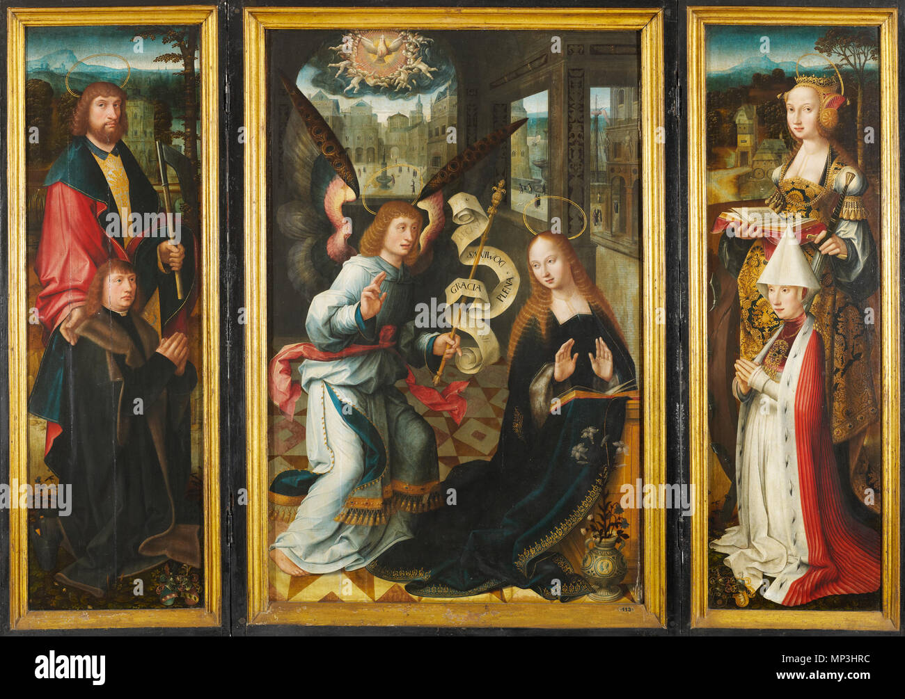 Ein Triptychon; Gaunø Verkündigungsaltar; der Altar. Triptychon: zentrale Panel: Die ...
