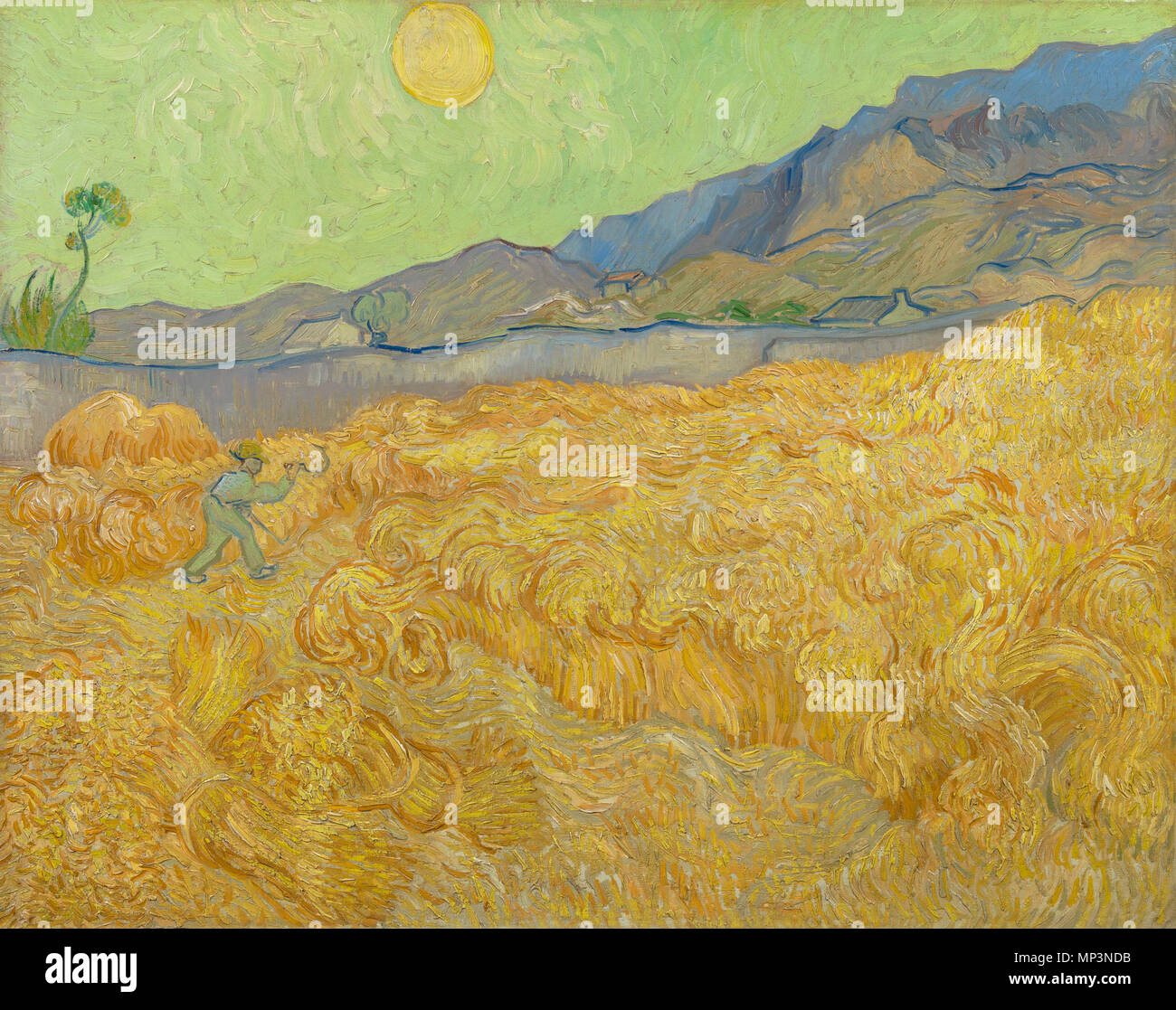 Englisch: Wheatfield mit Reaper Nederlands: Korenveld met maaier ...