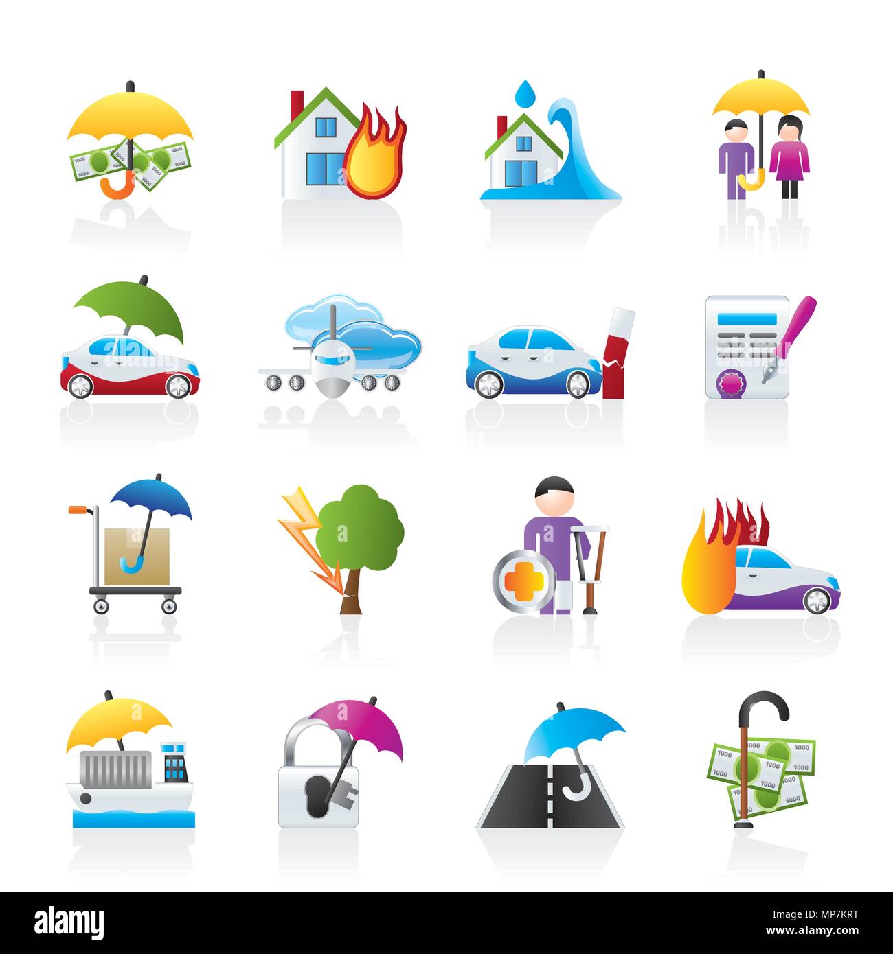 Versicherungen und Risk Symbole - Vektor Icon Set Stock-Vektorgrafik ...