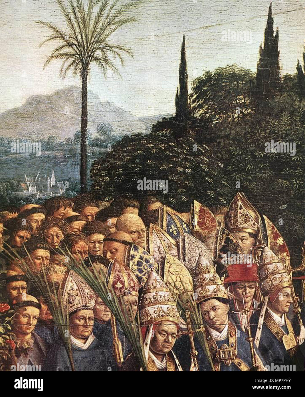 Deutsch: Das Genter Altarbild: Anbetung des Lammes (Detail) zwischen ...