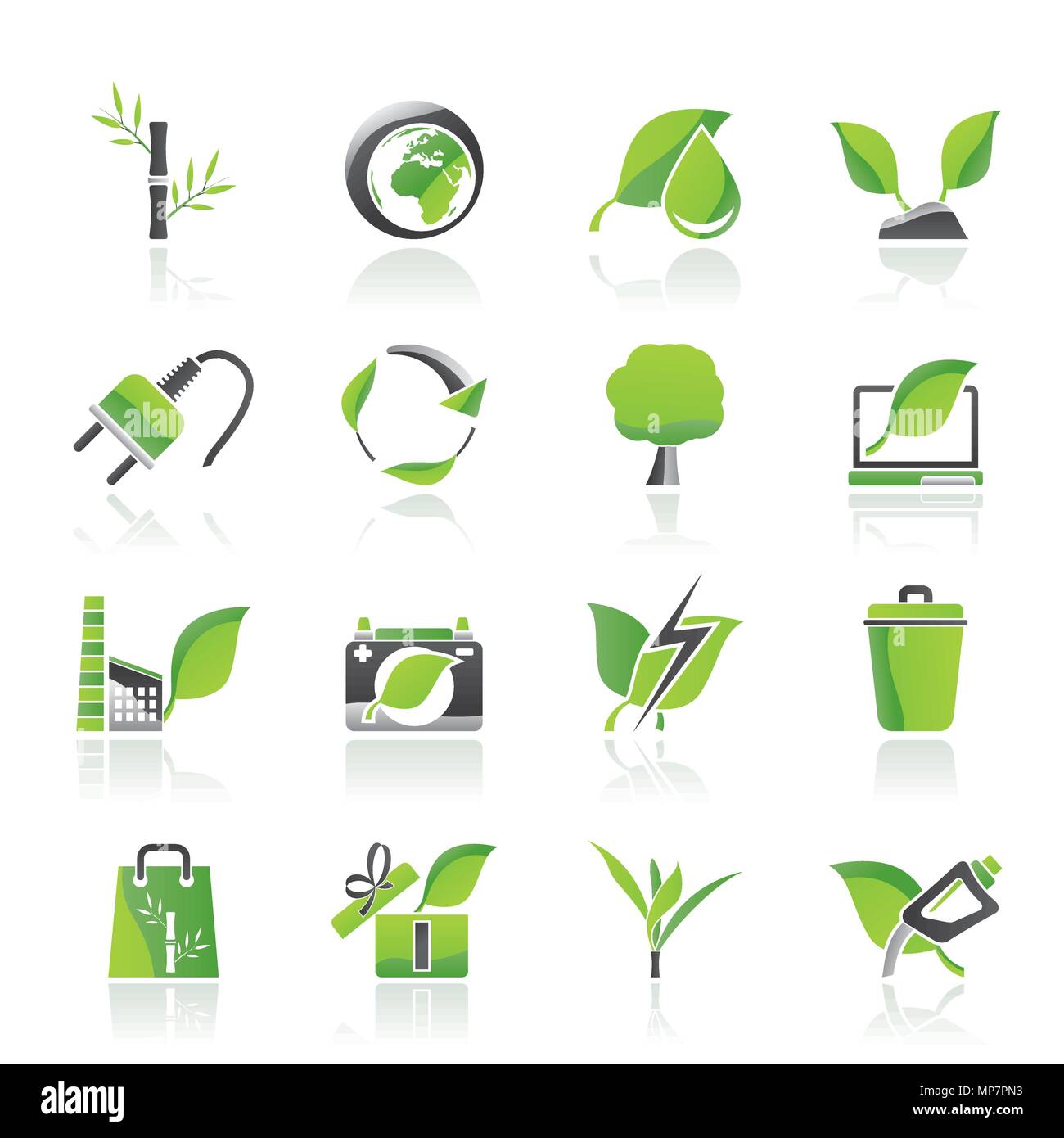 Umwelt und Naturschutz Symbole - Vektor Icon Set Stock-Vektorgrafik - Alamy