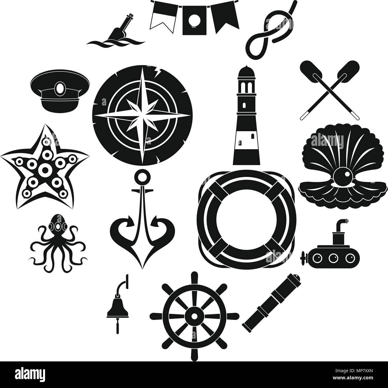 Nautische Symbole gesetzt, einfachen Stil Stock-Vektorgrafik - Alamy