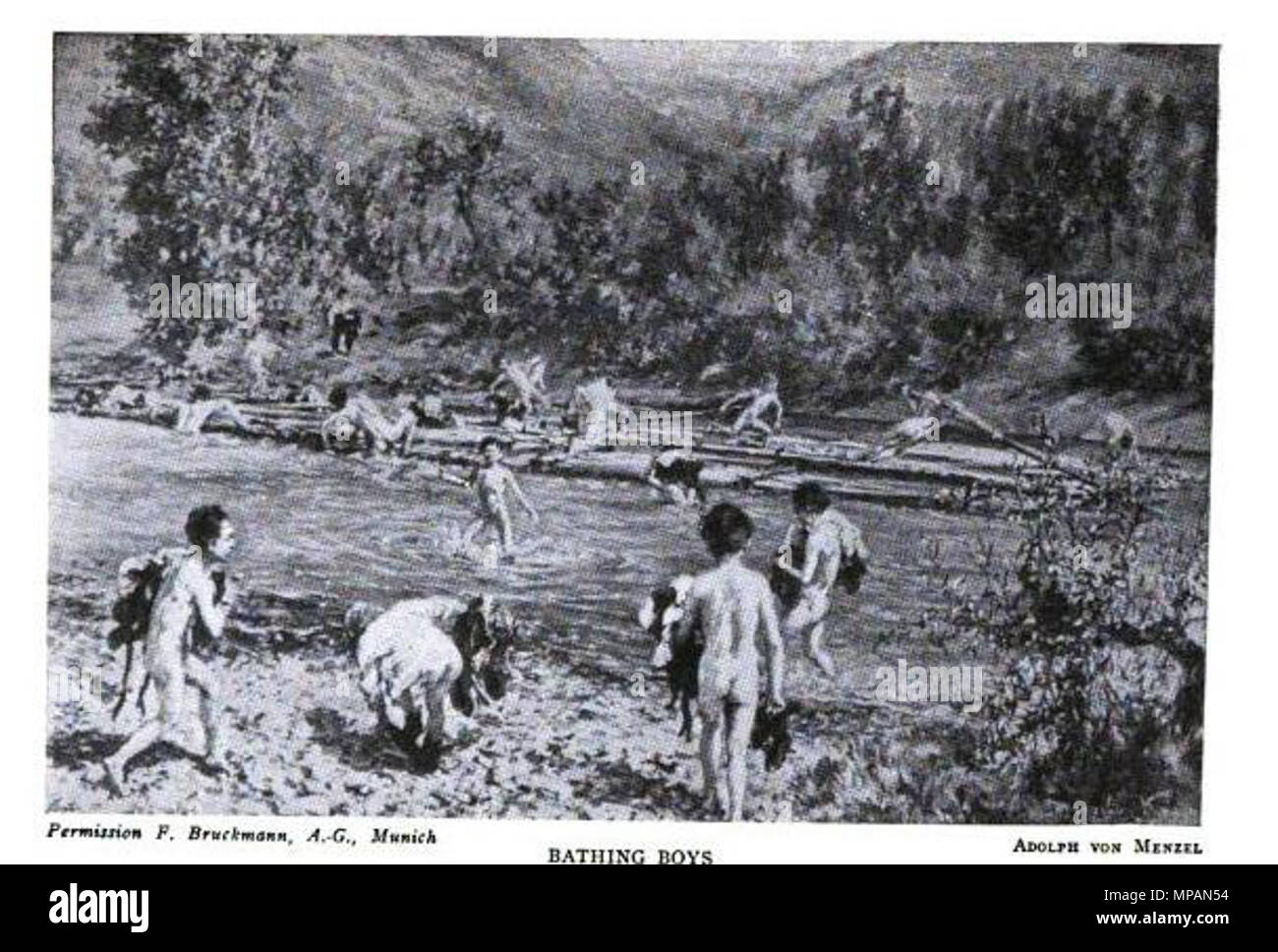 . English: Adolph von Menzel: Badende Knaben in der Saale bei Kösen, Gouache, 1865, 22 x 29 cm ...