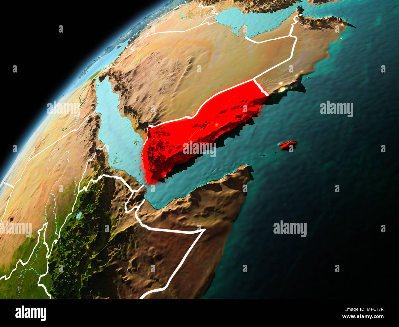 Abbildung: Jemen als aus der Umlaufbahn der Erde am späten Abend mit ...
