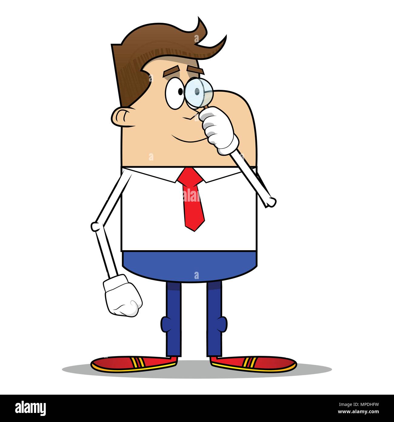 Einfach retro Cartoon von einem Geschäftsmann mit einer kleinen Lupe ...
