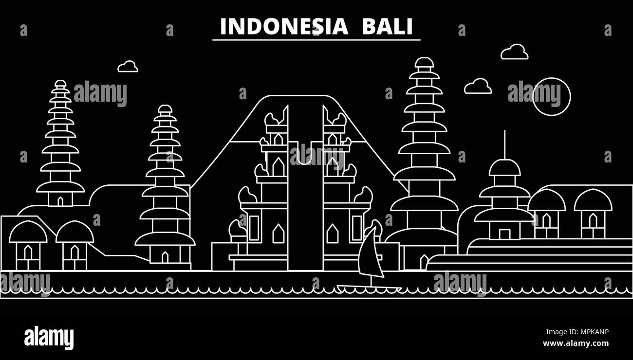 Bali silhouette Skyline. Indonesien - Bali vektor Stadt, indonesische ...