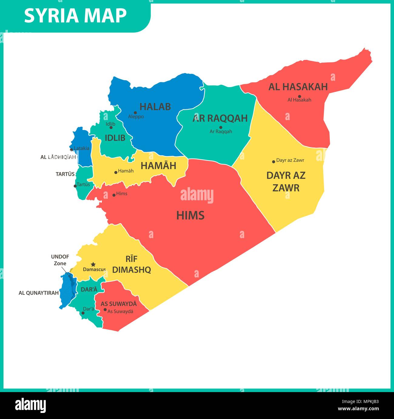 Die detaillierte Karte des Syrien mit Regionen oder Staaten und Städte ...