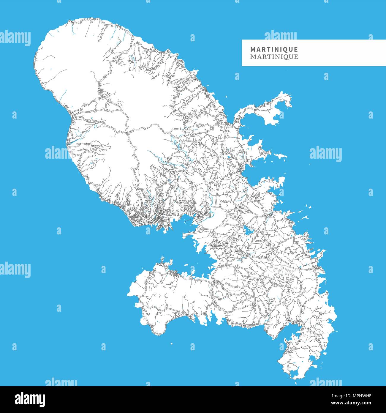 Karte der Insel Martinique, Martinique, enthält Geographie skizziert ...