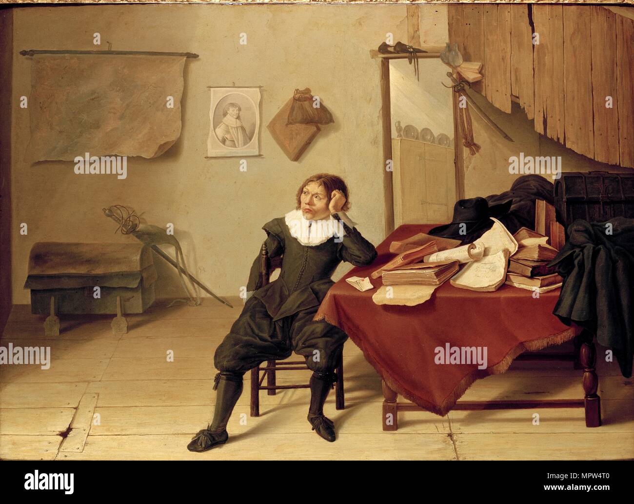 Innenraum der ein Zimmer mit einem jungen Mann an einem Tisch, 1628 ... Innenraum der ein Zimmer mit einem jungen Mann an einem Tisch, 1628 ...