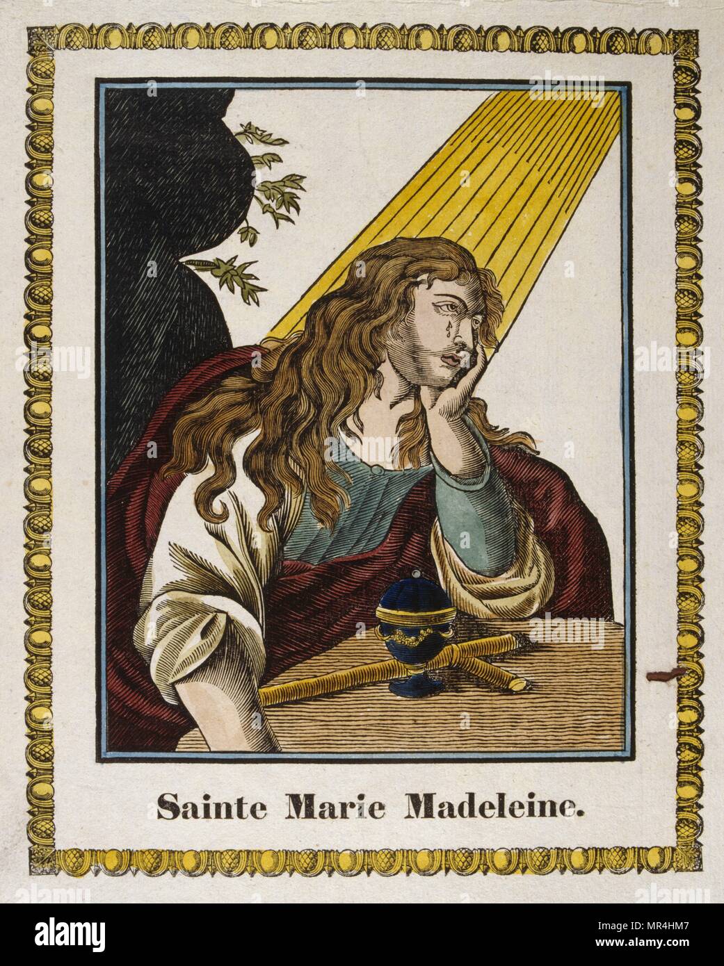 Farbige woodblock illustration, die reuigen heiligen mary magdalene ...