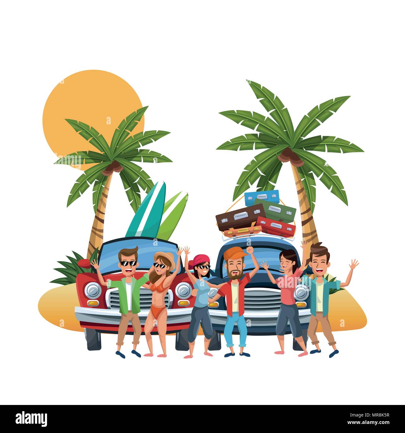 Strand und Freunde cartoons Stock-Vektorgrafik - Alamy