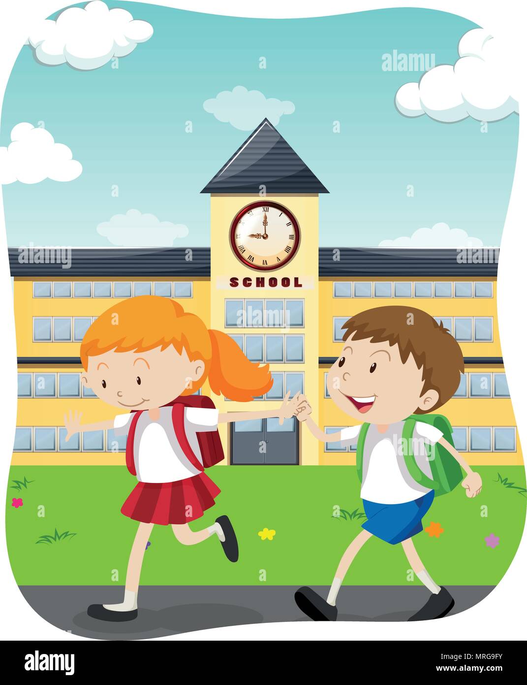 Glückliche Schüler zur Schule gehen, Abbildung Stock-Vektorgrafik - Alamy