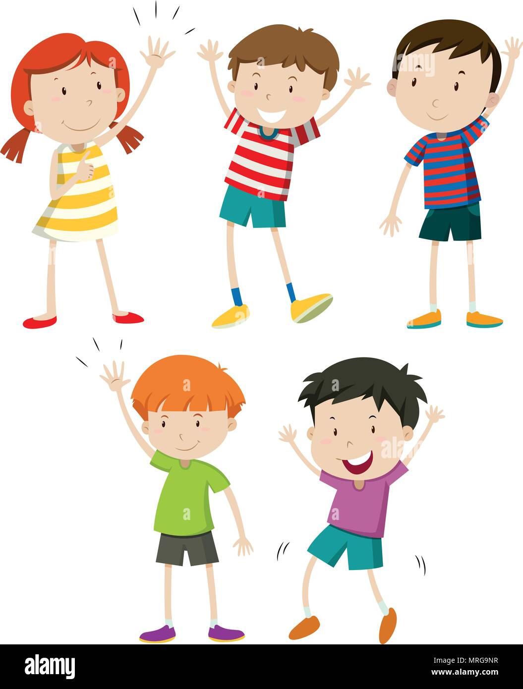 Eine Reihe von Kindern winkend Abbildung Stock-Vektorgrafik - Alamy