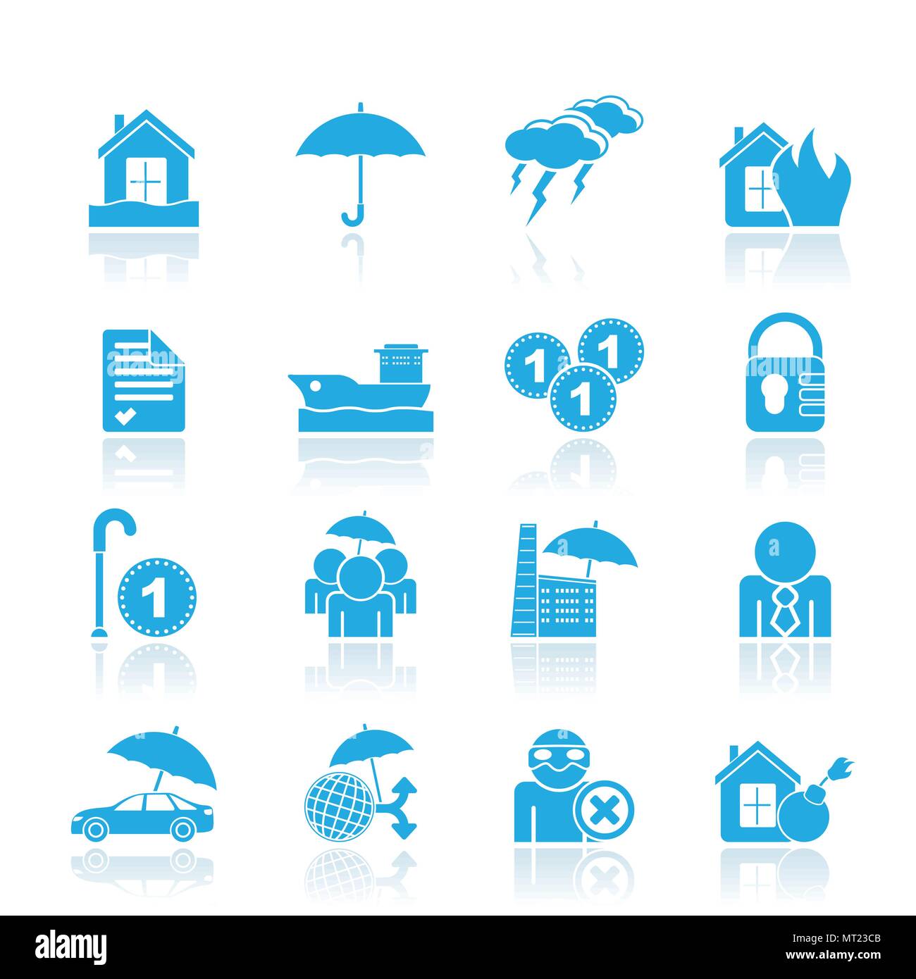 Versicherungen und Risk Symbole - Vektor Icon Set Stock-Vektorgrafik ...