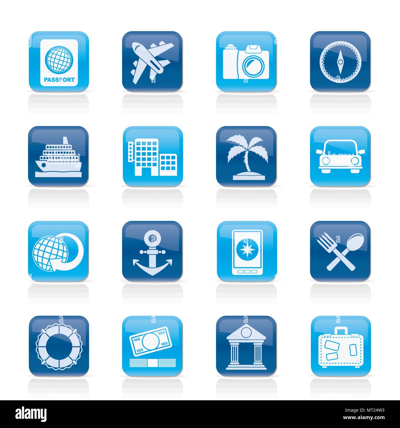 Tourismus und Reisen Symbole - Vektor Icon Set Stock-Vektorgrafik - Alamy