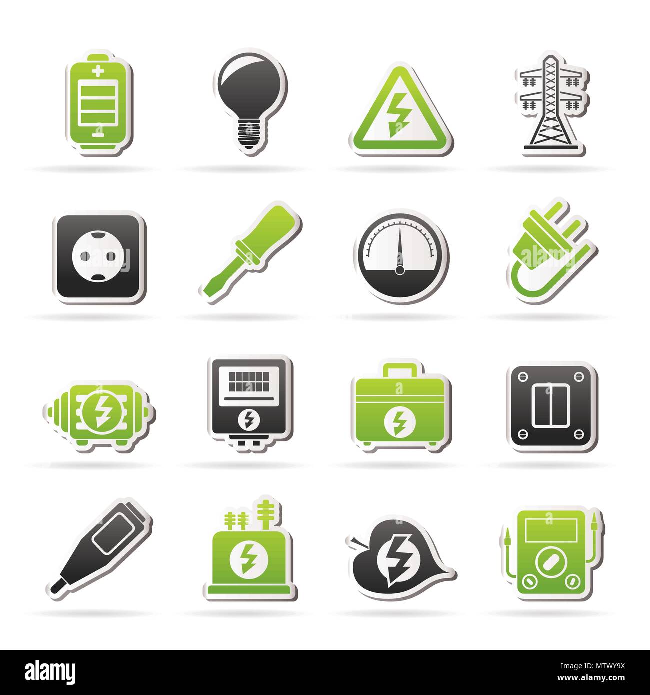 Strom, Leistung und Energie Symbole - Vektor Icon Set Stock ...