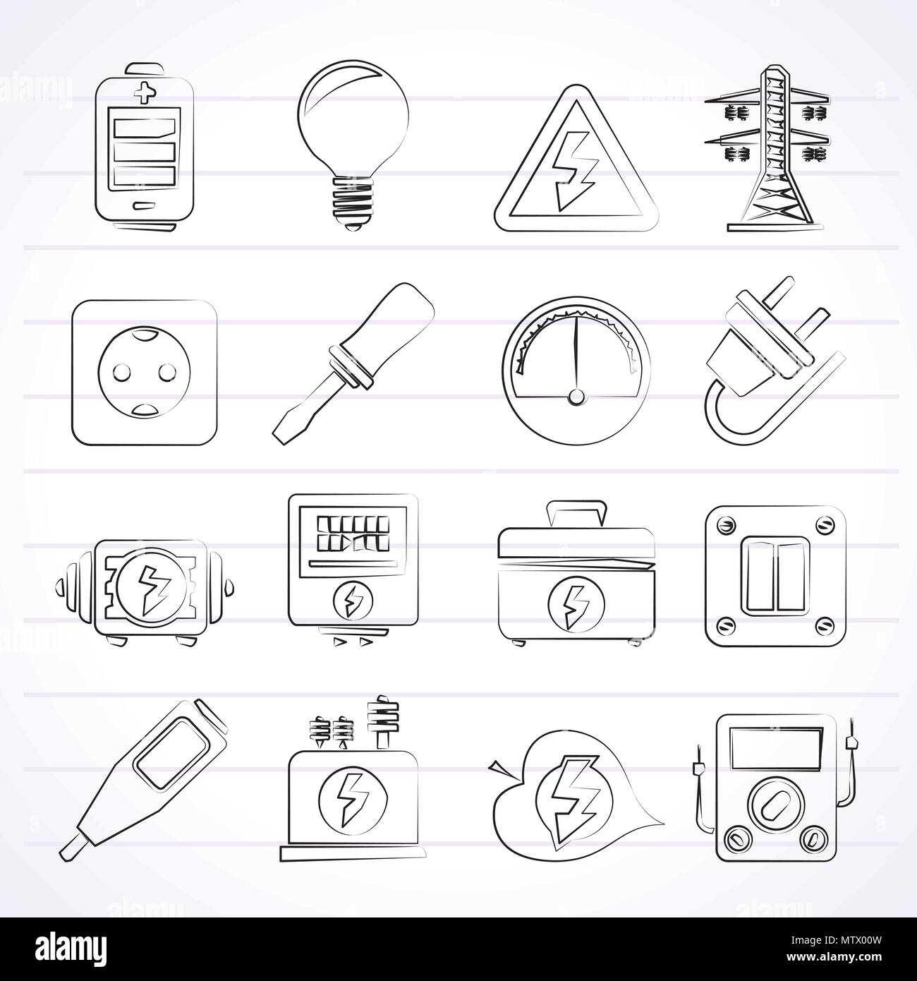 Strom, Leistung und Energie Symbole - Vektor Icon Set Stock ...