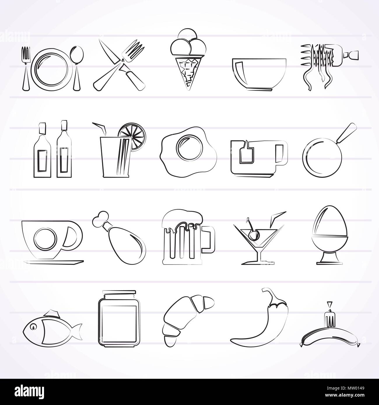 Essen, Trinken und Restaurant Symbole - Vektor Icon Set Stock ...