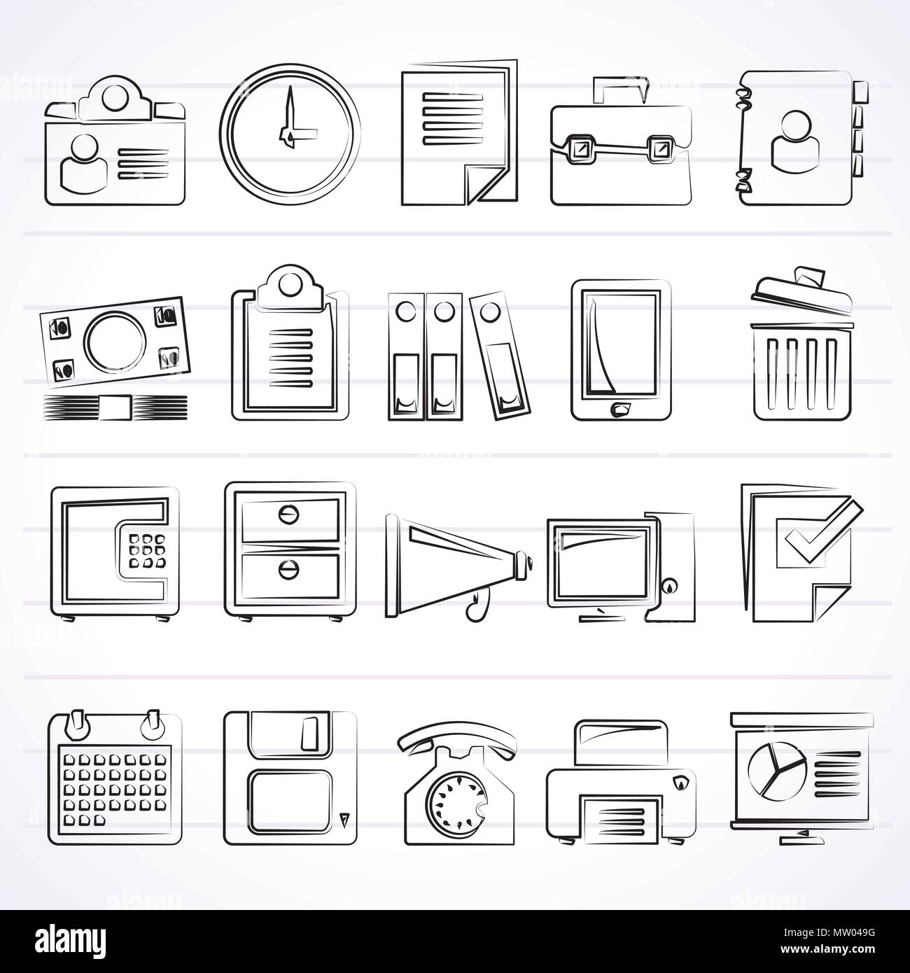 Business- und Bürobedarf Symbole - Vektor Icon Set Stock-Vektorgrafik ...