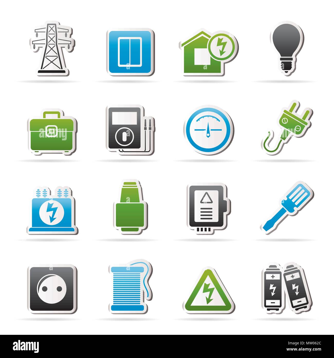 Power, Energie und Strom Symbole - Vektor Icon Set Stock-Vektorgrafik ...