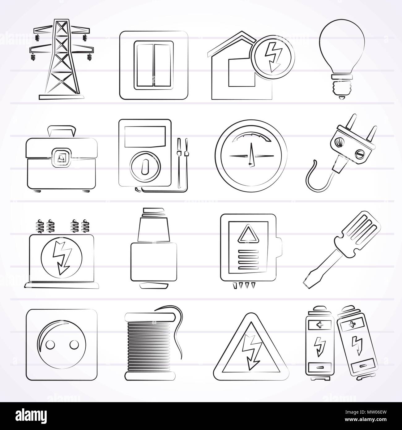 Power, Energie und Strom Symbole - Vektor Icon Set Stock-Vektorgrafik ...