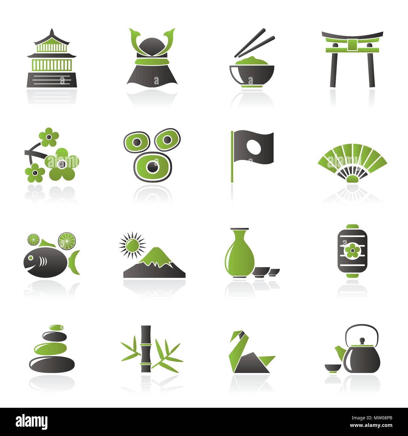 Typische Japan Kultur Symbole - Vektor Icon Set Stock-Vektorgrafik - Alamy