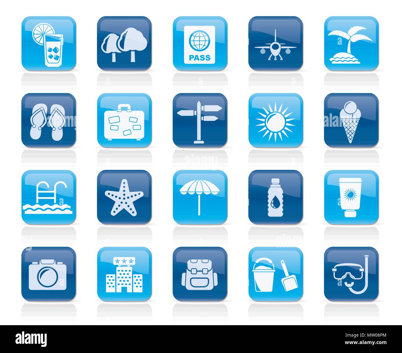 Sommer, Urlaub und Strand Symbole - Vektor Icon Set Stock-Vektorgrafik ...