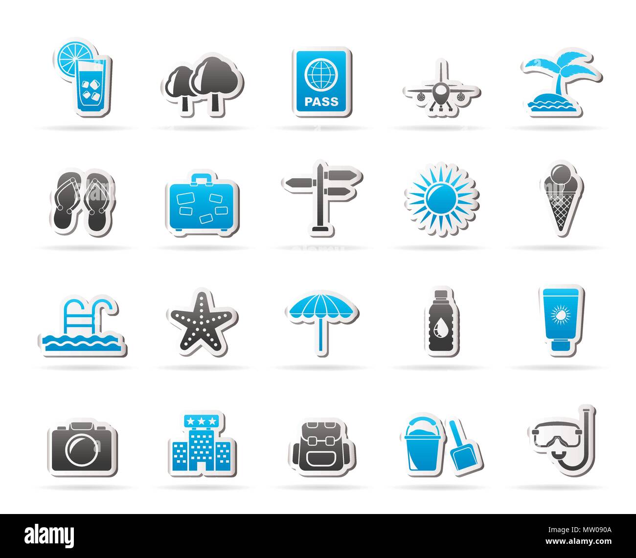 Sommer, Urlaub und Strand Symbole - Vektor Icon Set Stock-Vektorgrafik ...