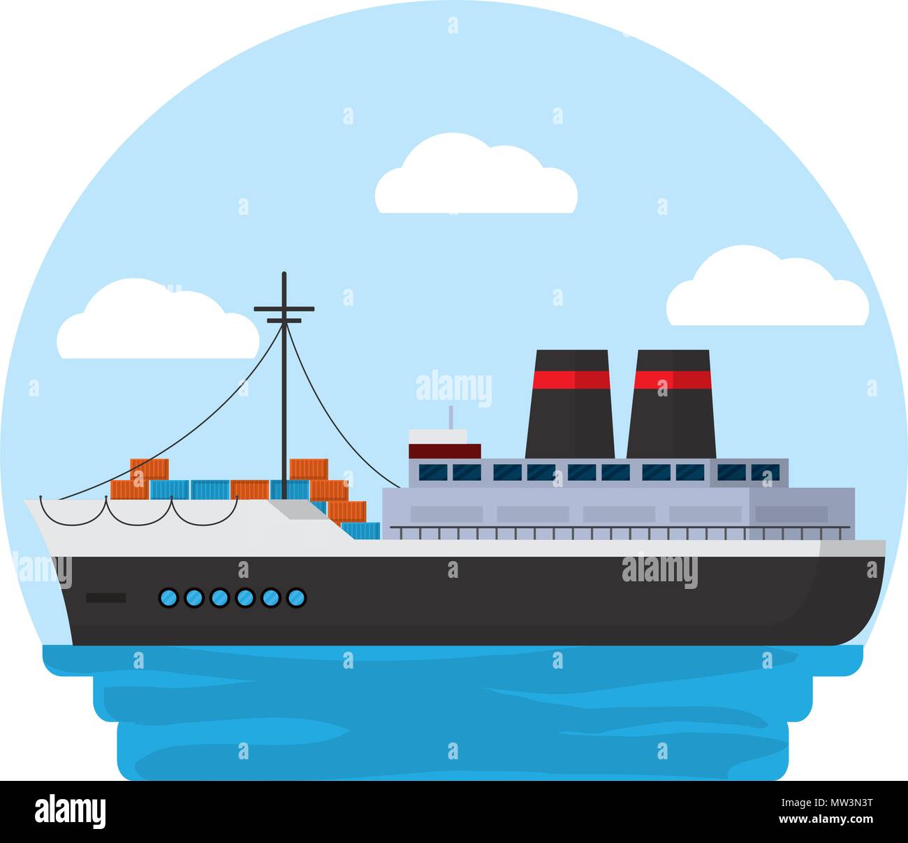 Seite Schiff Transport mit Containern Stock-Vektorgrafik - Alamy