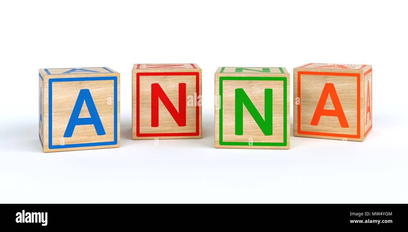 Der Name Anna mit isolierten Holzspielzeug Würfel geschrieben ...
