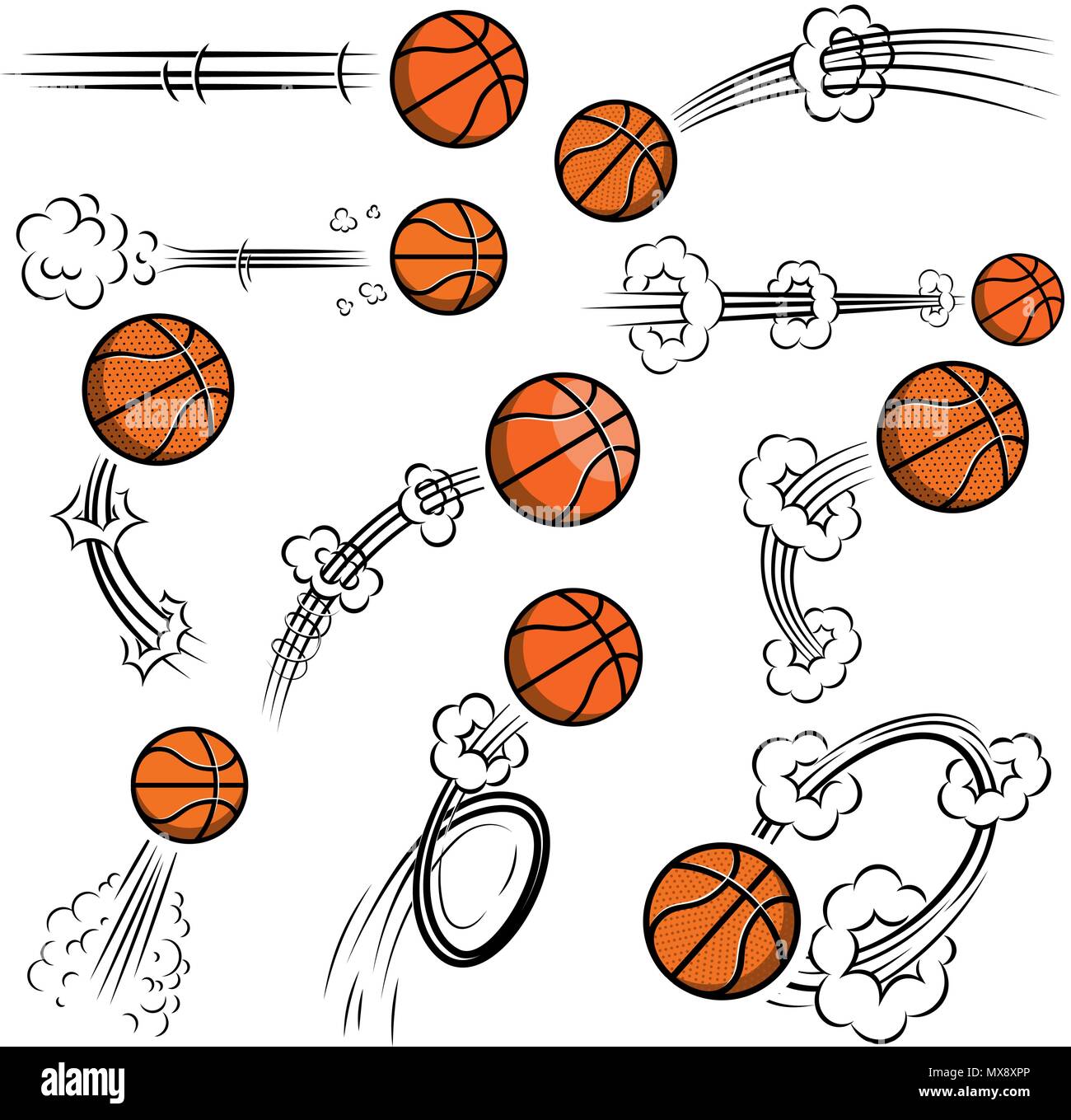 Satz von Basketball Bälle mit Motion Trails im Comic Stil. Design ...