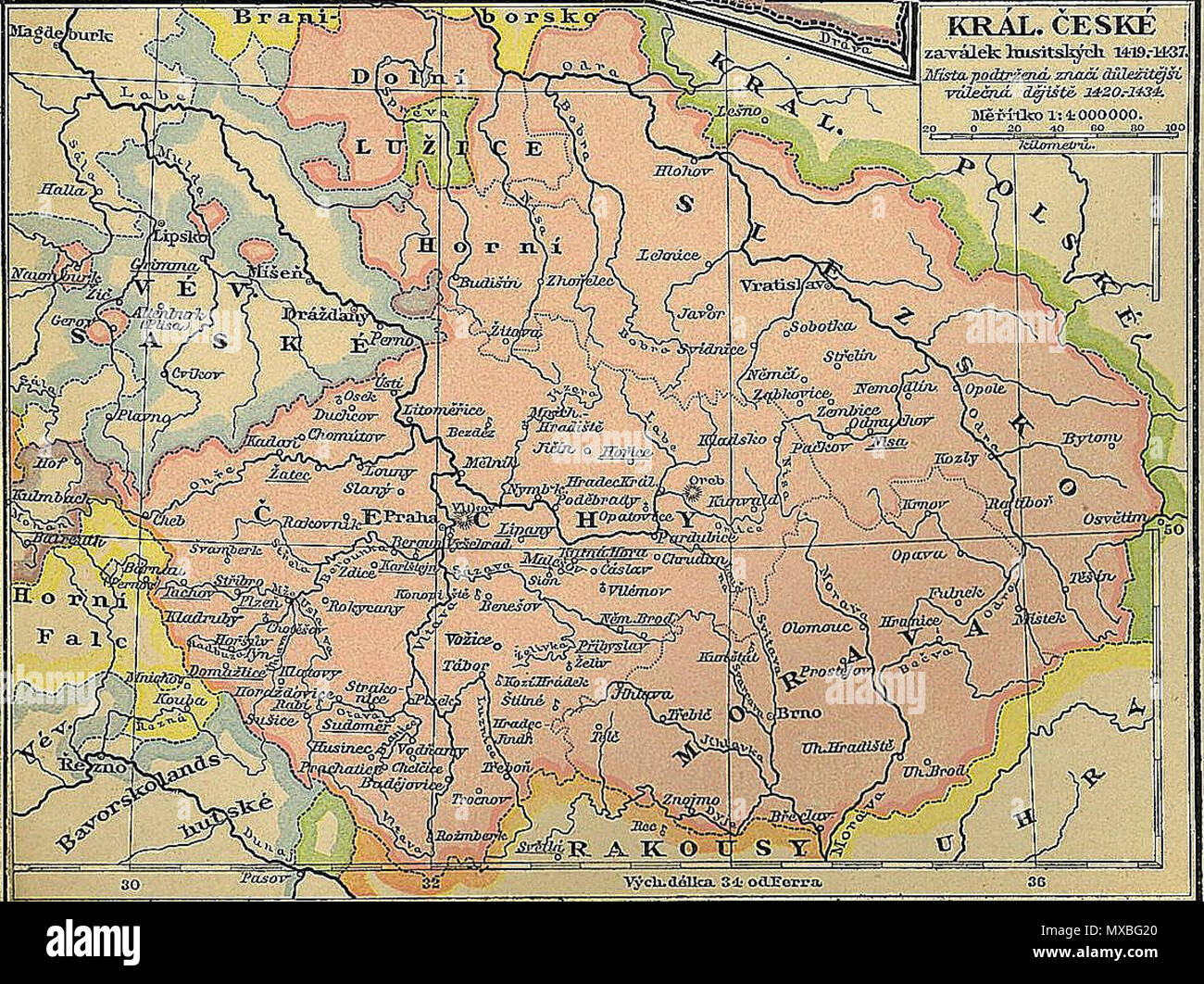 . Karte des Königreichs Böhmen (der Bereich, in Rosa) in der Zeit der ...