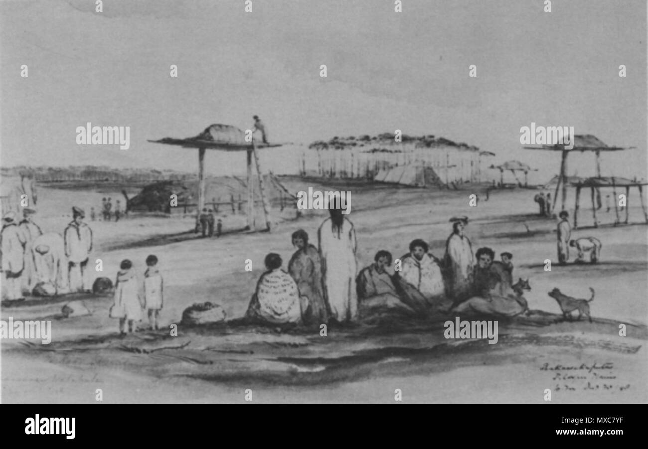 . Englisch: Rakawakaputu Maori Village auf der Canterbury Plains mit ...