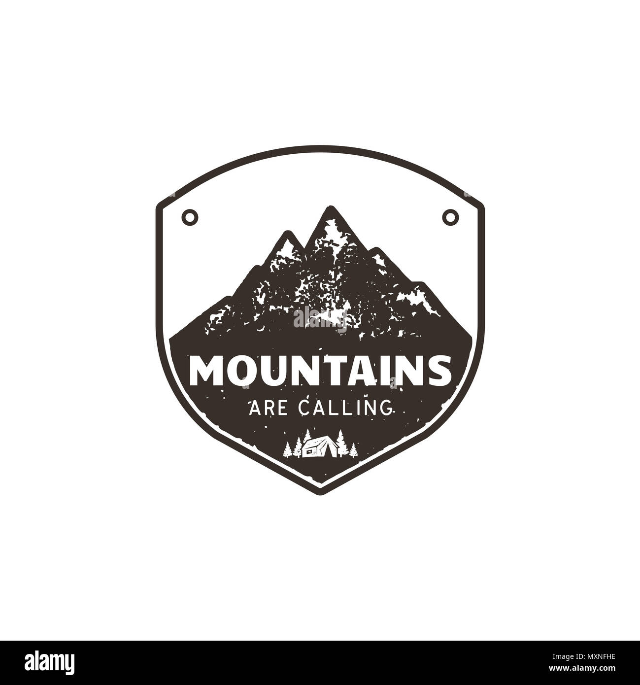 Jahrgang hand bergen Emblem gezeichnet. Der große outdoor Patch. Berg ...
