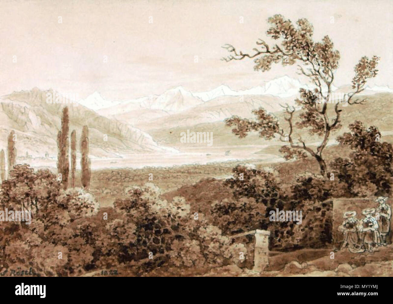 . Englisch: Landschaft in den Bergen, Feder und Tinte Zeichnung, 11,3 x ...