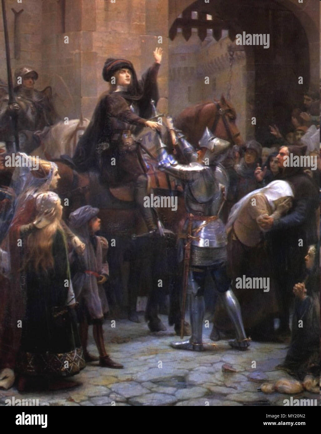. Die Abfahrt von Jeanne d'Arc. Gemälde von Jean-Jacques Scherrer von ...