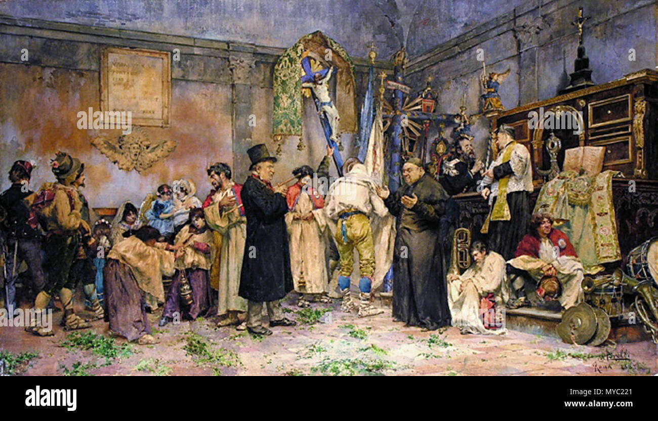 . English: der Prozession, Aquarell auf Papier und Holz, 78 x 135 cm ...