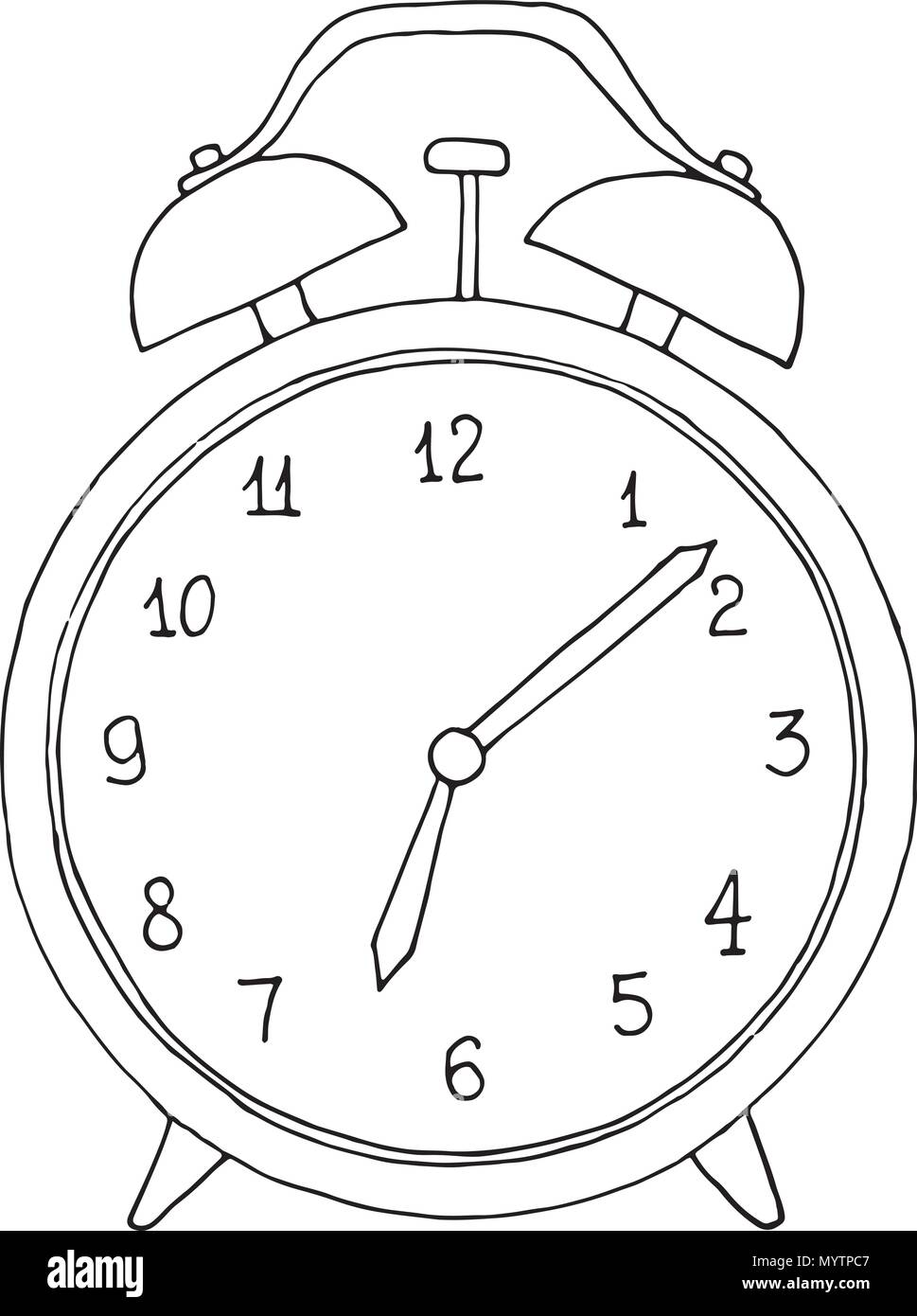 Hand gezeichnet Wecker auf weißem Hintergrund. Vector Illustration ...