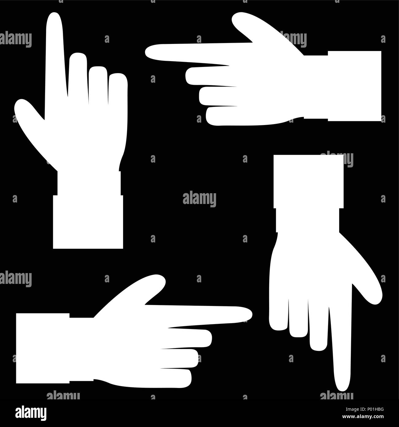 Weiße Silhouette von Hand mit zeigen oder zeigen in verschiedenen ...