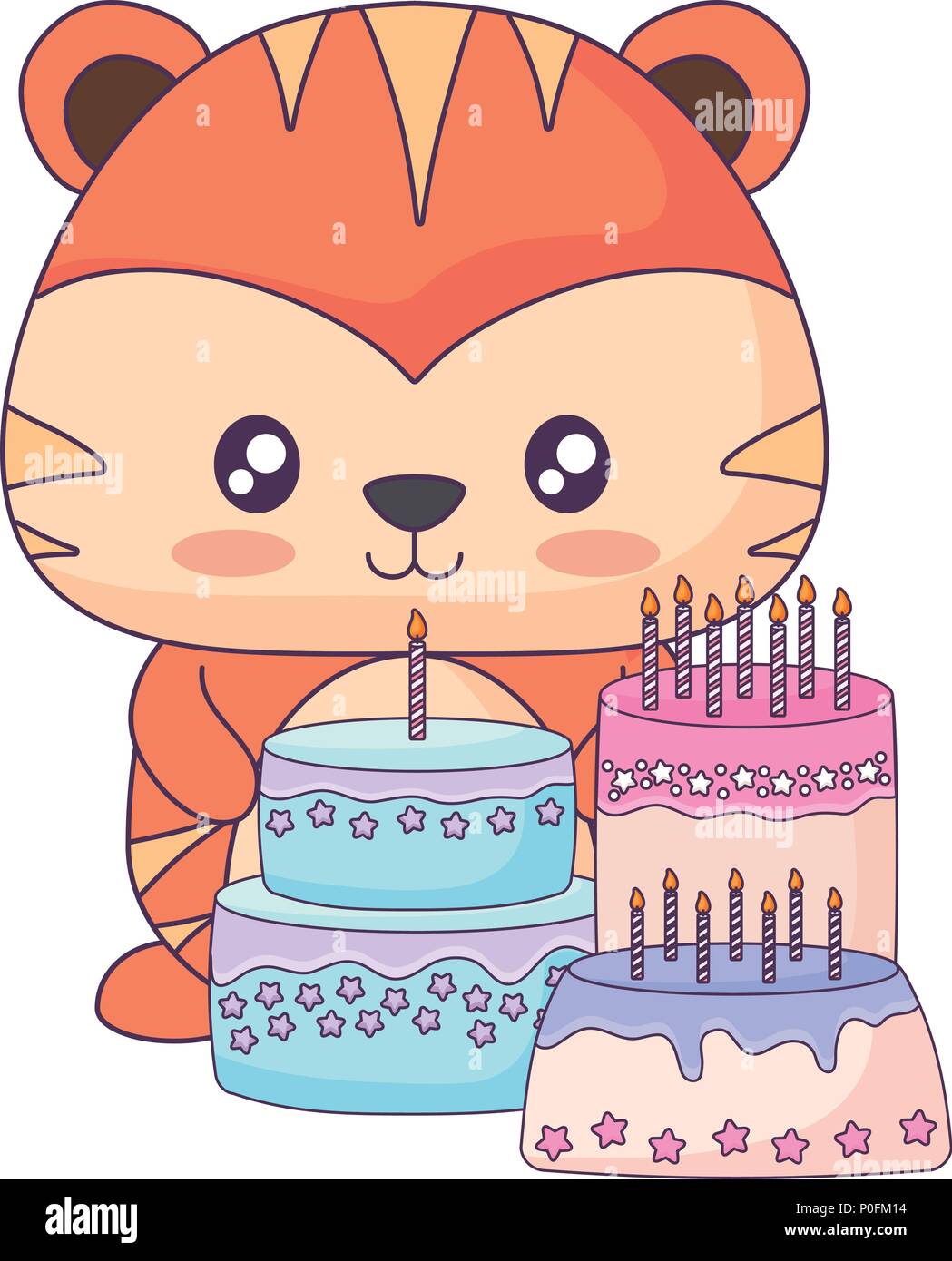 Süße Tiger mit Geburtstag Kuchen mit weißem Hintergrund, Vector ...