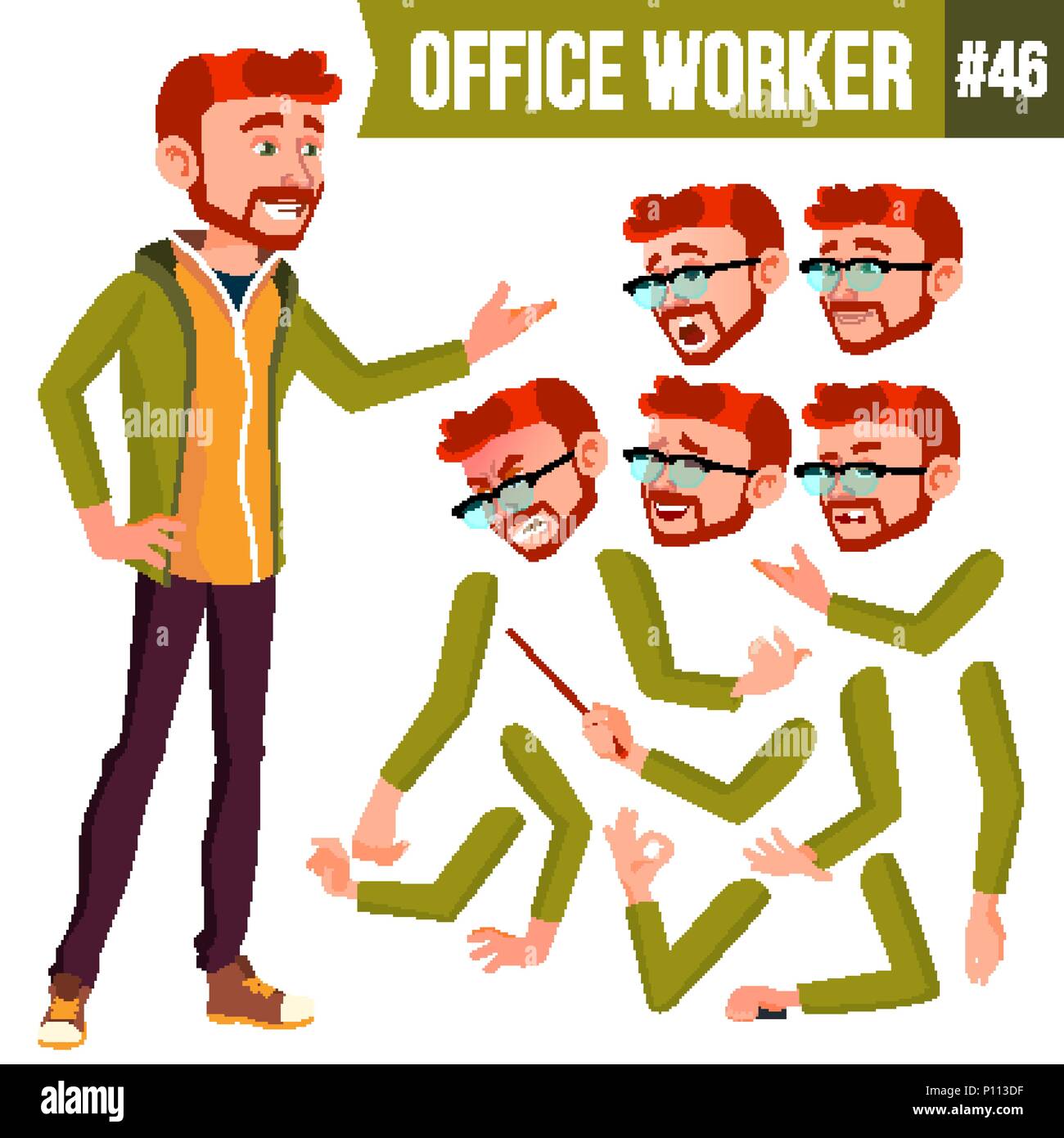 Büroangestellter Vektor. Roten Kopf. Gesicht Emotionen, verschiedenen ...