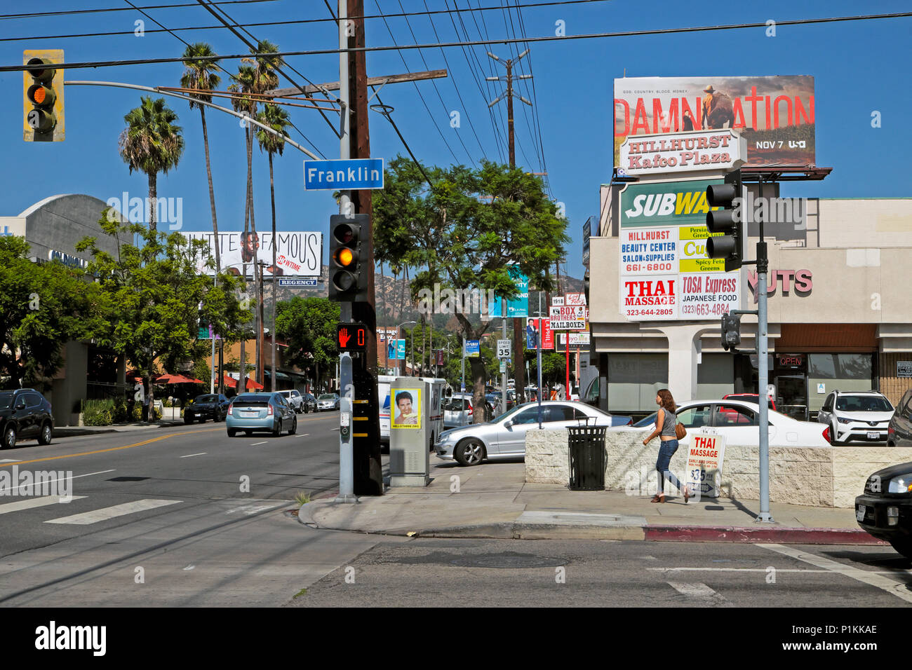 Los Angeles street scene an der Ecke Hillhurst Avenue und Franklin in ...