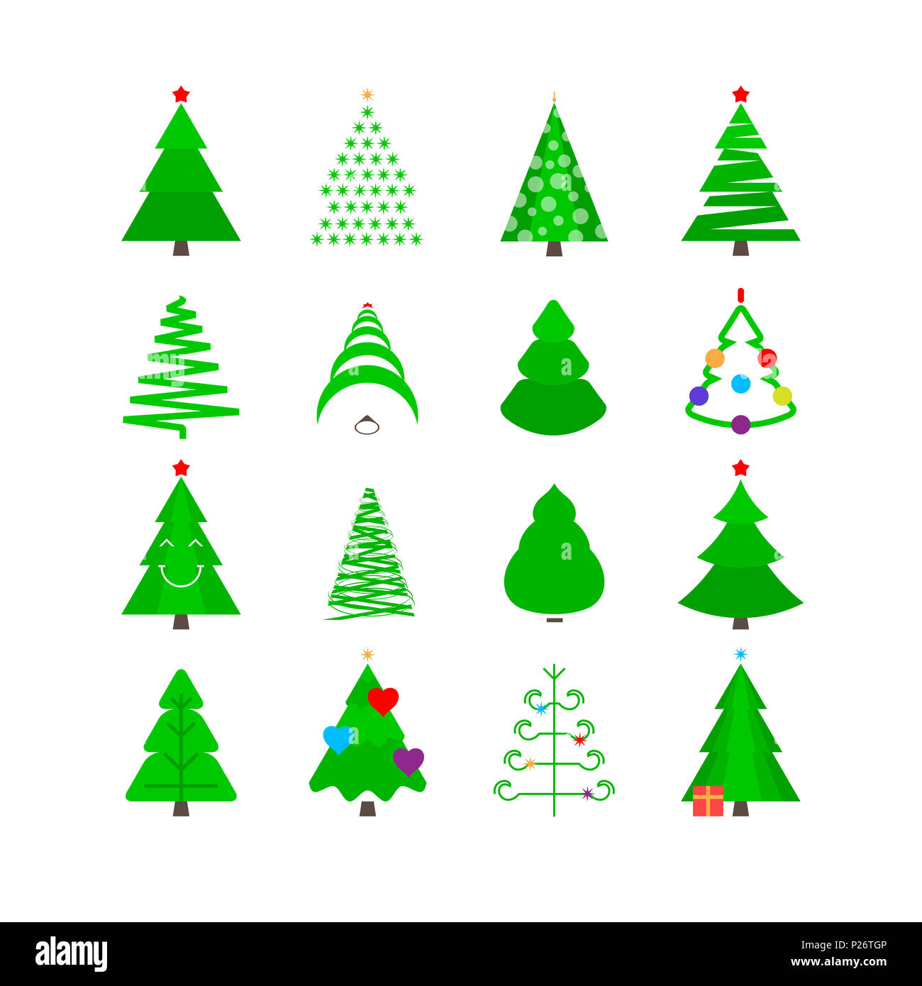 Grüner Weihnachtsbaum Icon Set. Stilisierte Tannen in verschiedenen ...