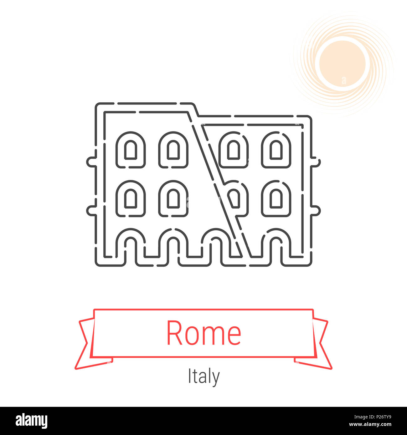 Rom, Italien Leitung Symbol mit rotem Band isoliert auf Weiss. Rom ...