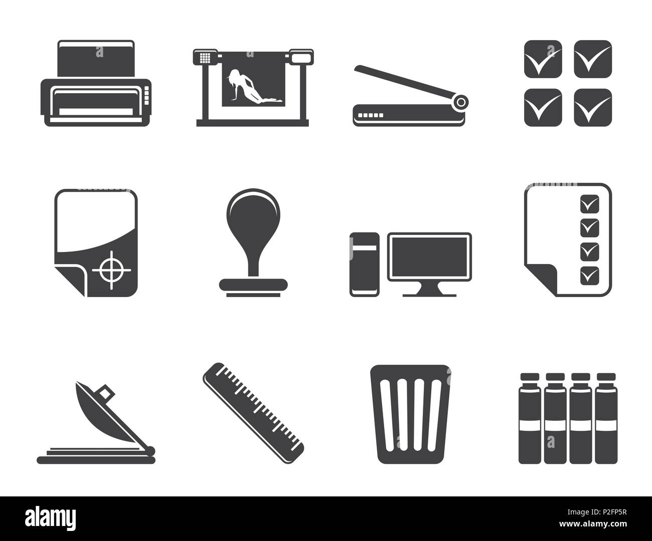 Silhouette Druckindustrie Symbole - Vektor Icon Set Stock-Vektorgrafik ...