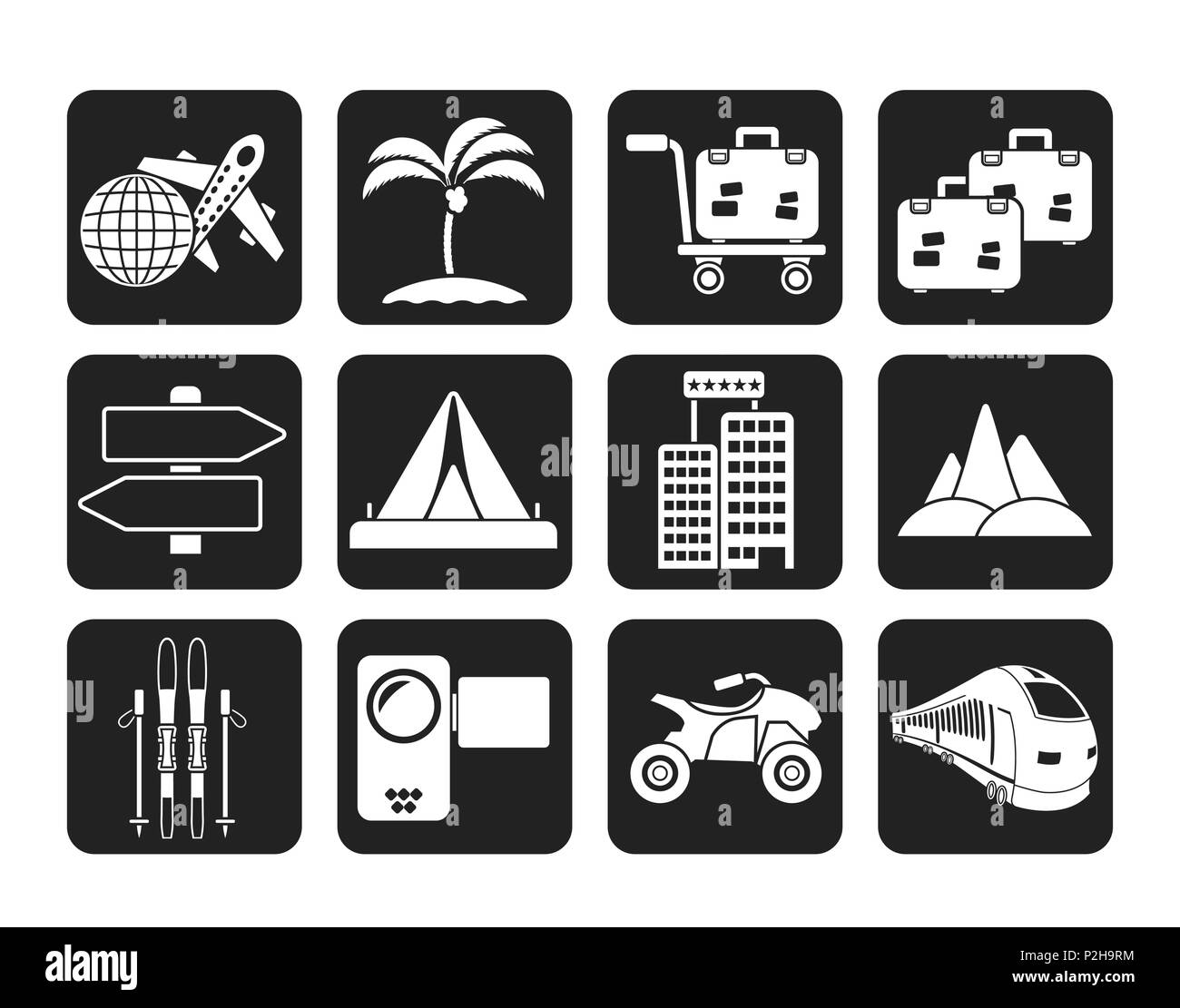 Silhouette Urlaub Reisen und Transport icons-Vektor Icon Set Stock ...