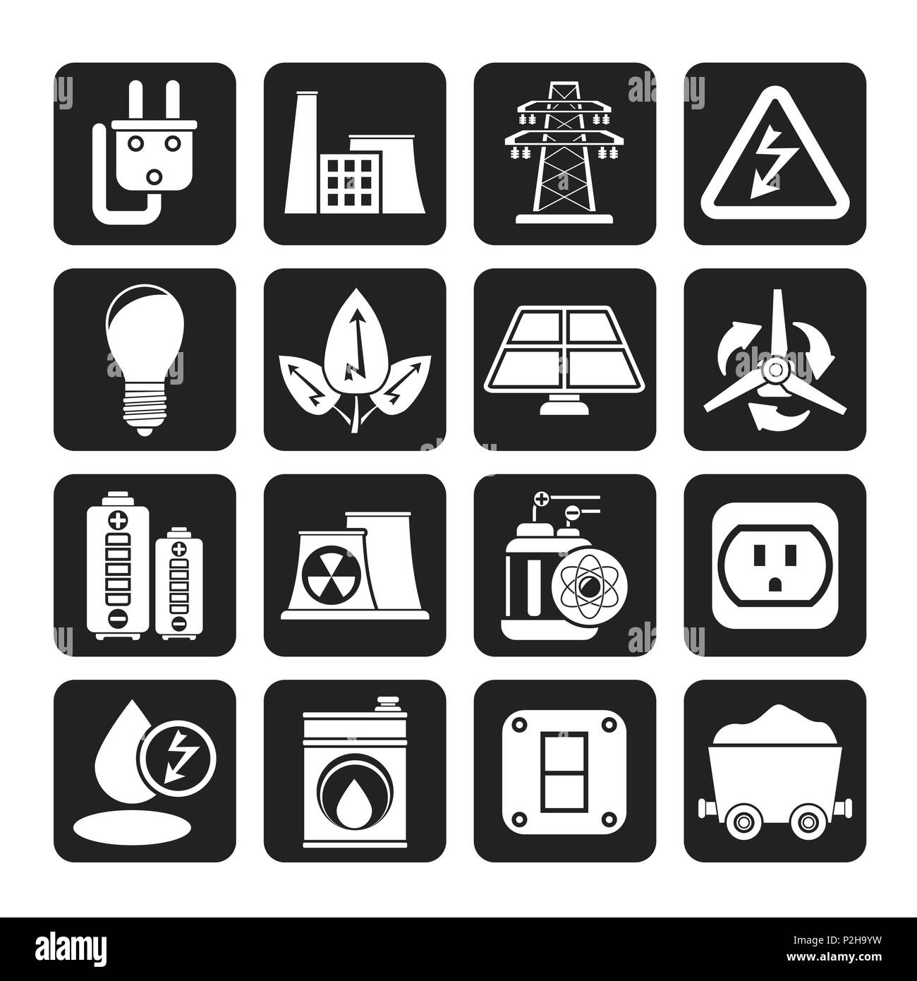 Silhouette macht, Energie und Strom Symbole - Vektor Icon Set Stock ...