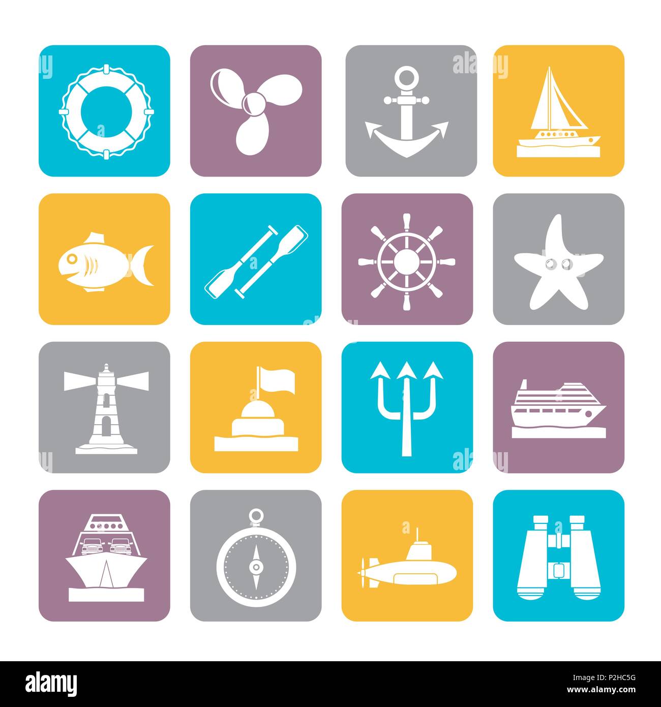 Silhouette Marine und Meer Symbole - Vektor Icon Set Stock-Vektorgrafik ...